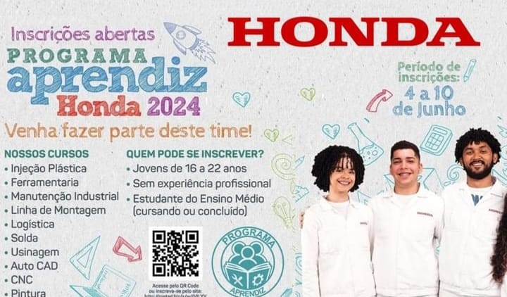 Programa Aprendiz HONDA 2024 para Jovens entre 16 e 22 anos
